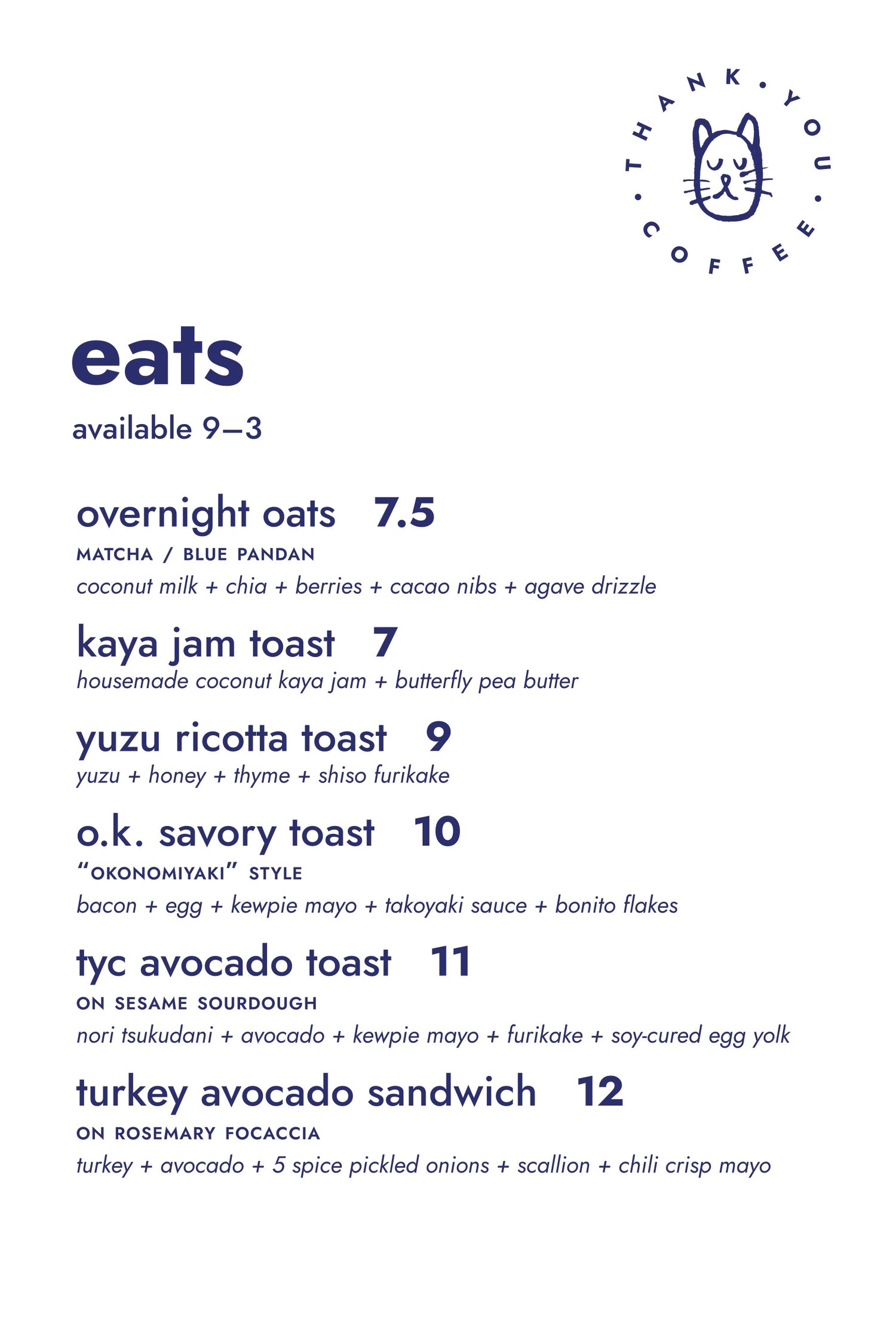 MENU – Thank You Coffee