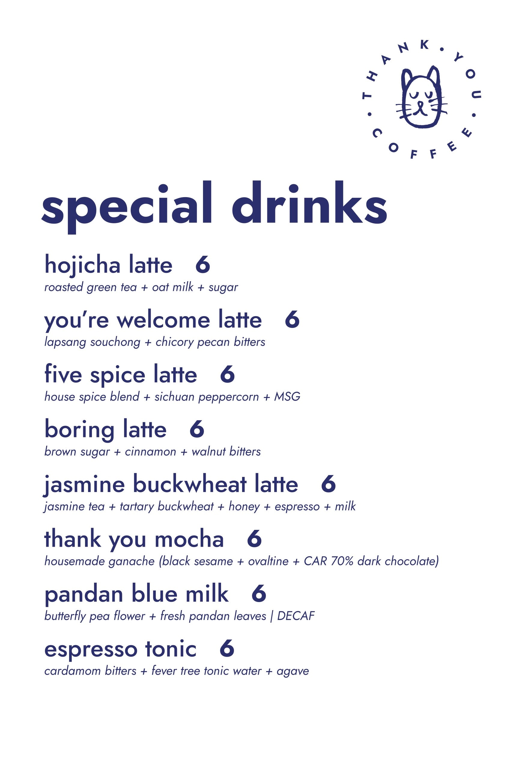 MENU – Thank You Coffee